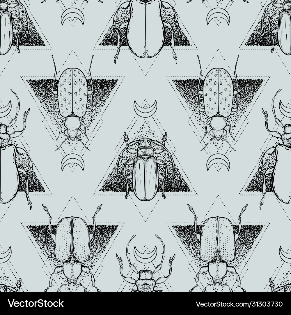 Black and white beetle over sacred geometry Vector Image