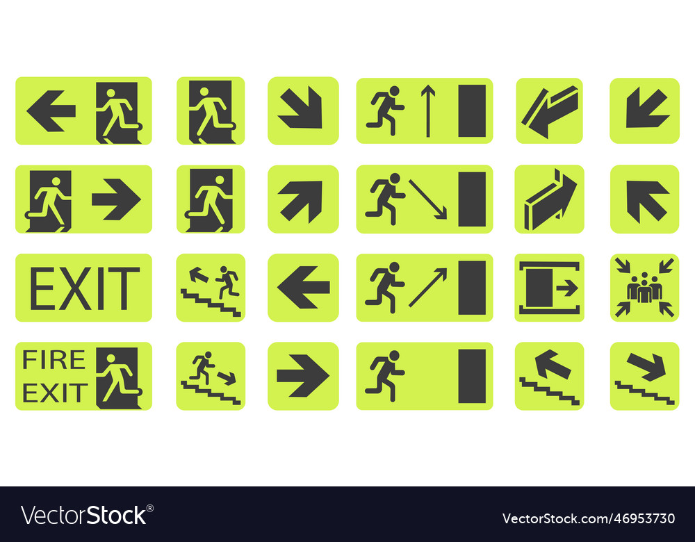 Character set emergency exit Royalty Free Vector Image Character set emergency exit Royalty Free Vector Image