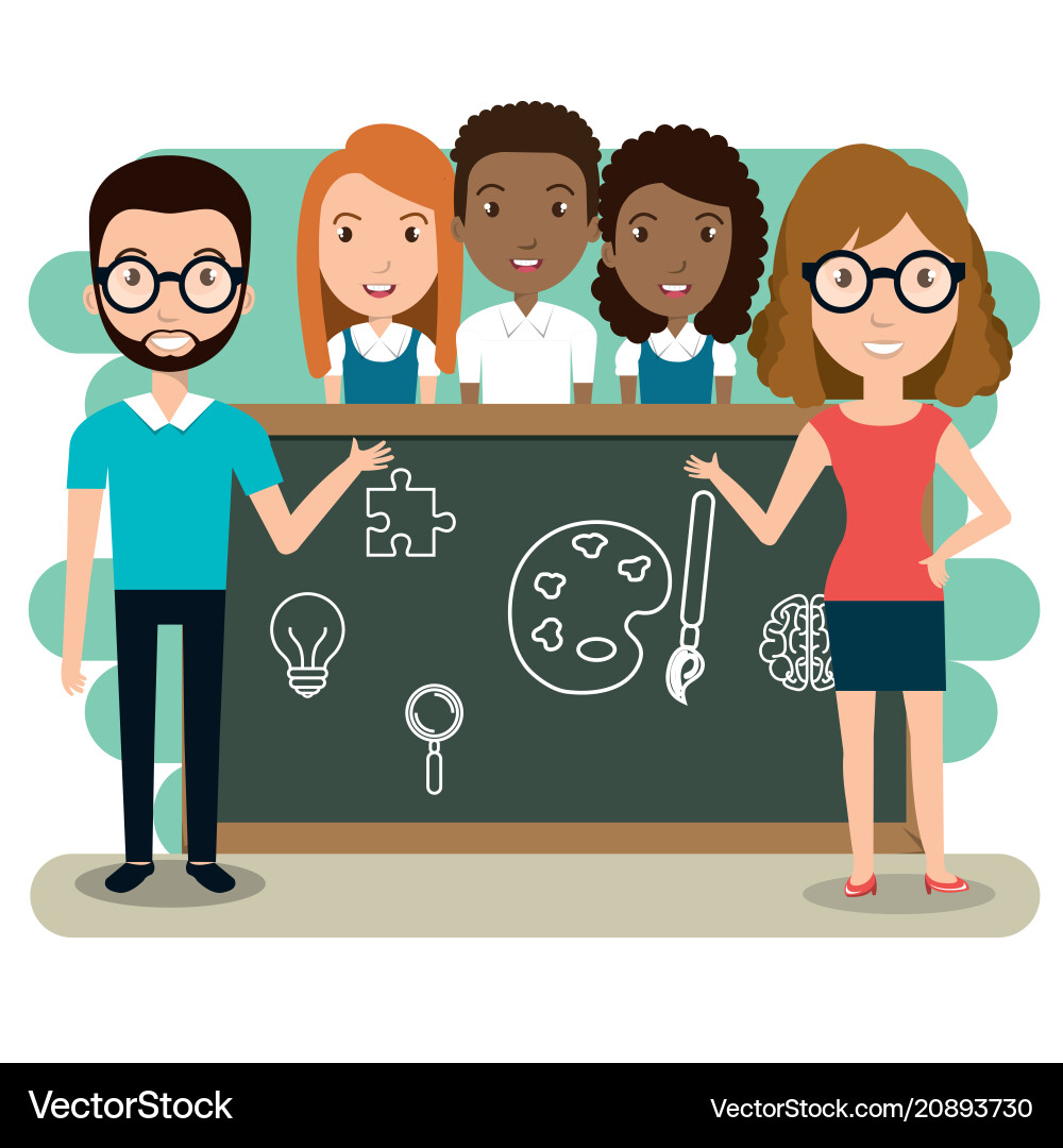 Couple teachers with students in classroom Vector Image
