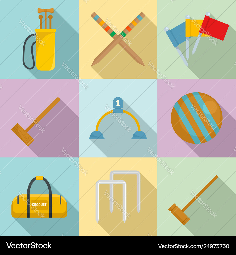 Croquet icons set flat style Royalty Free Vector Image