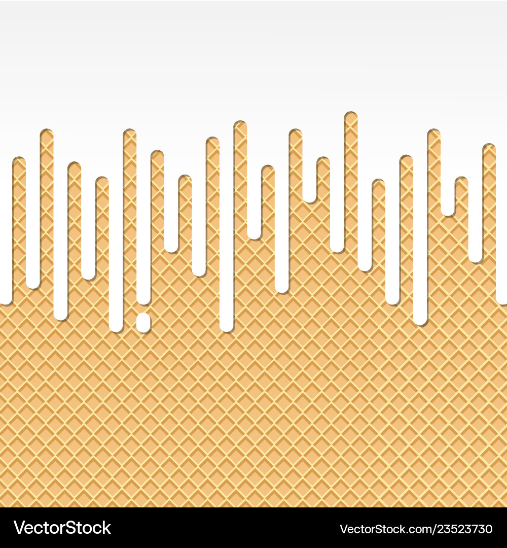Dripping white ice cream flowing over waffle Vector Image