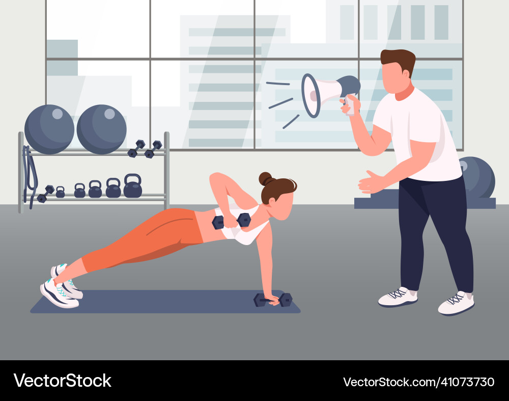 Fitness instructor service flat color Royalty Free Vector