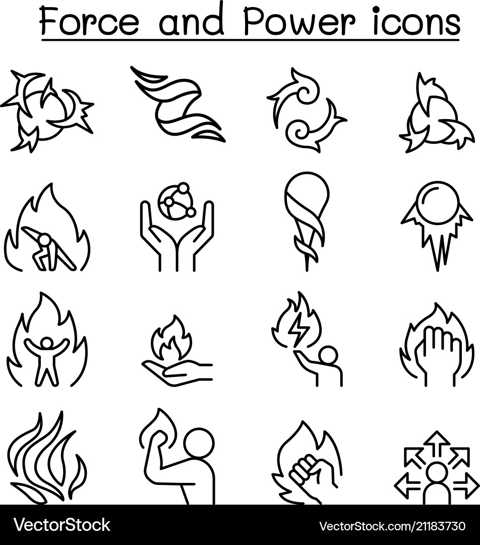 Force and power icon set in thin line style Vector Image