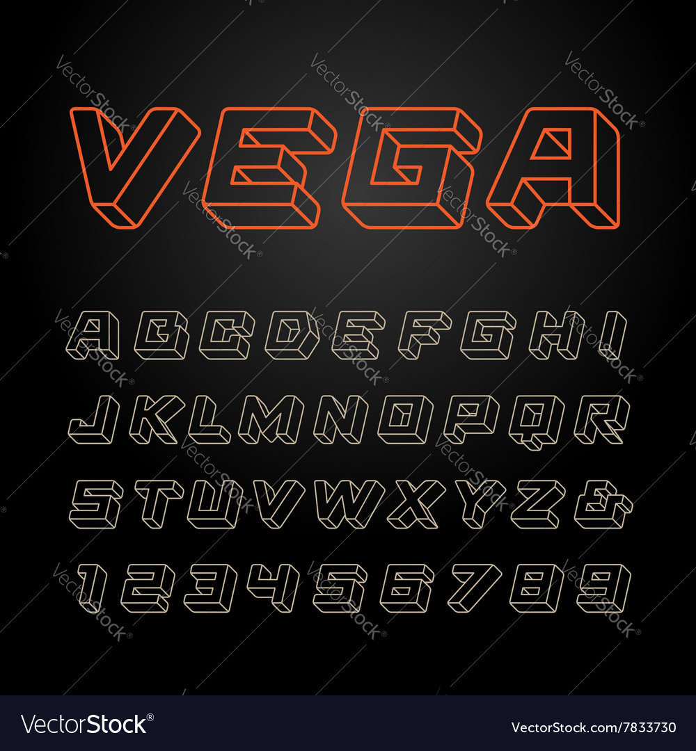 Linear font alphabet with 3d effect letters Vector Image