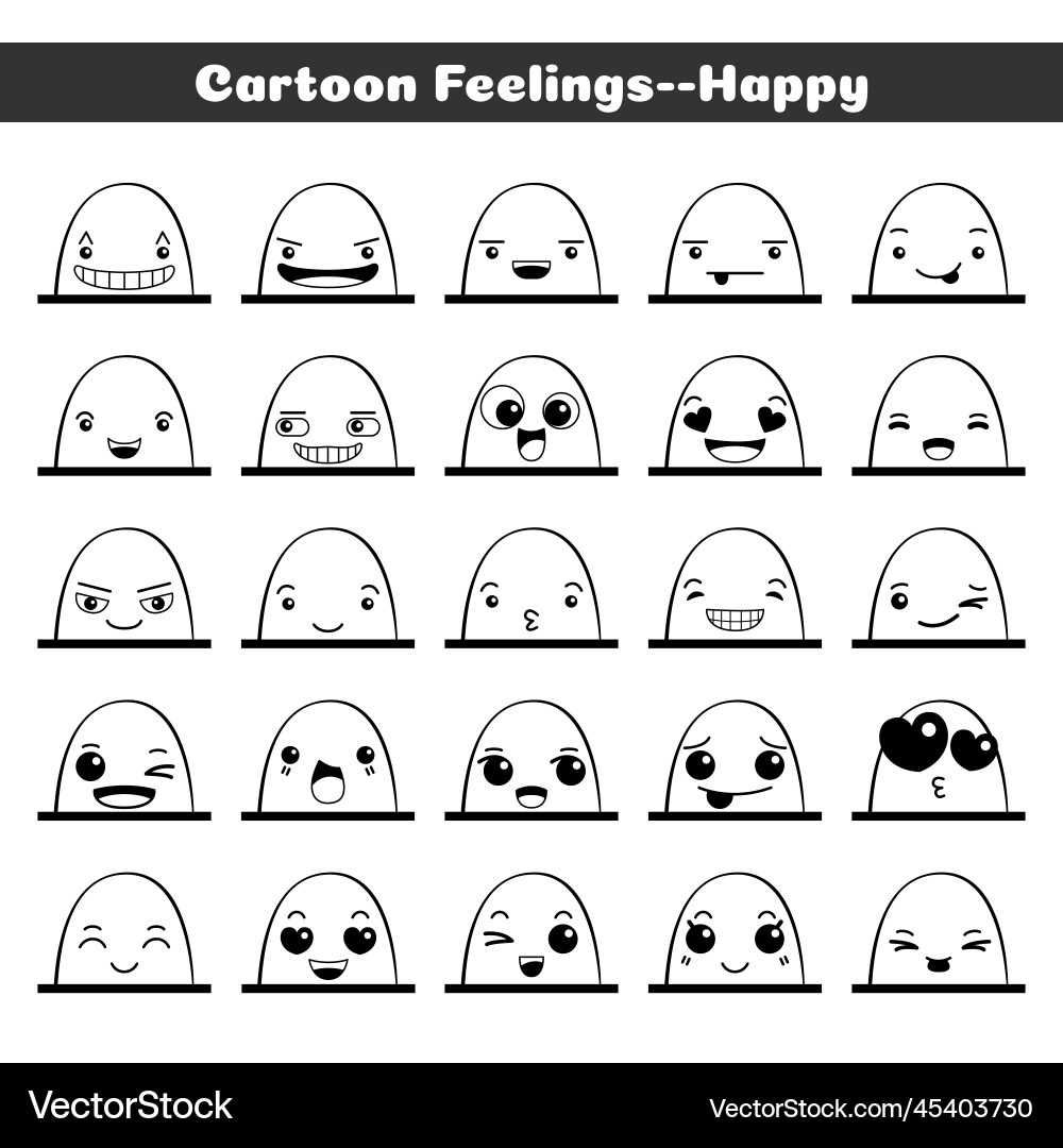 Set cartoon feelings happy Royalty Free Vector Image