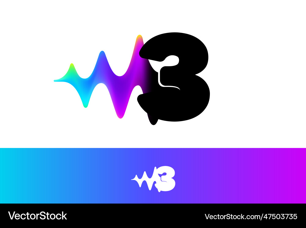3 logo number three with sound wave flow vibrant Vector Image