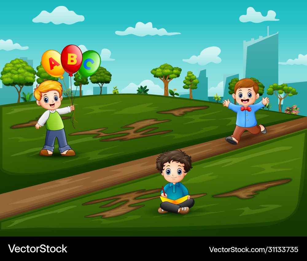Cartoon children having fun on field Royalty Free Vector