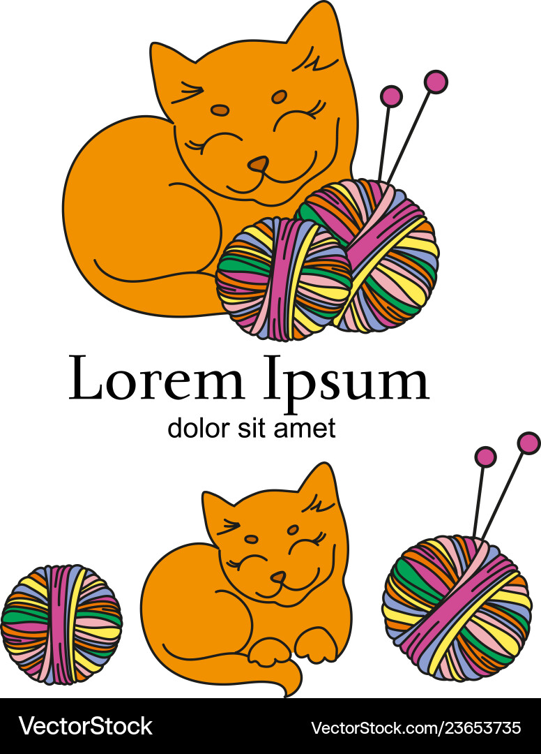 Cat knitter cartoon animal Royalty Free Vector Image