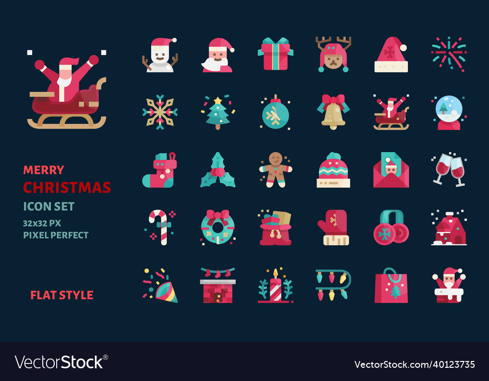 Christmas elements flat icon set Royalty Free Vector Image