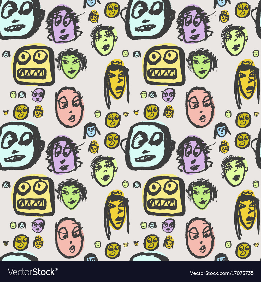Doodles faces pattern Royalty Free Vector Image