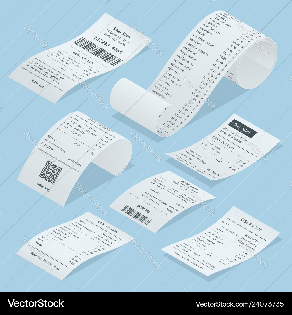 Isometric set paper check and financial check Vector Image