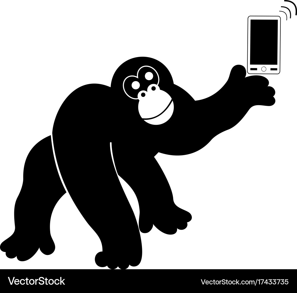 Monkey with smart phone isolated Royalty Free Vector Image