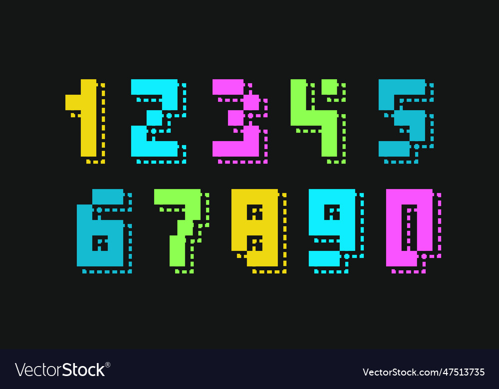 Number set neon color style Royalty Free Vector Image