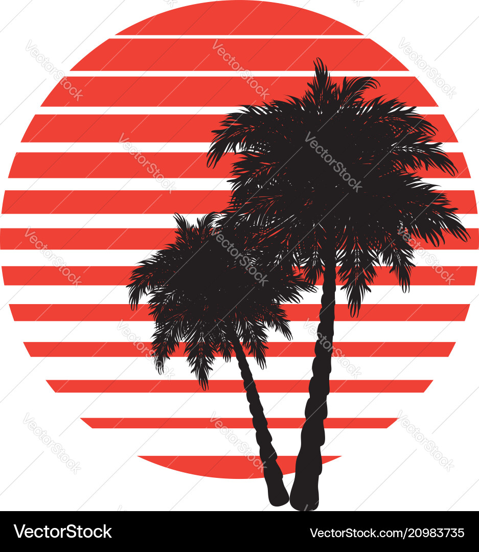 Retro striped sun and palm Royalty Free Vector Image