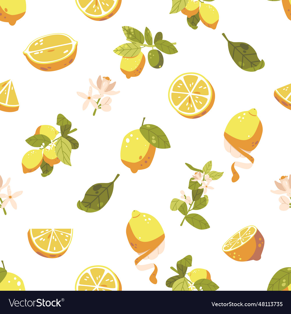 Seamless pattern with lemons featuring vibrant Vector Image