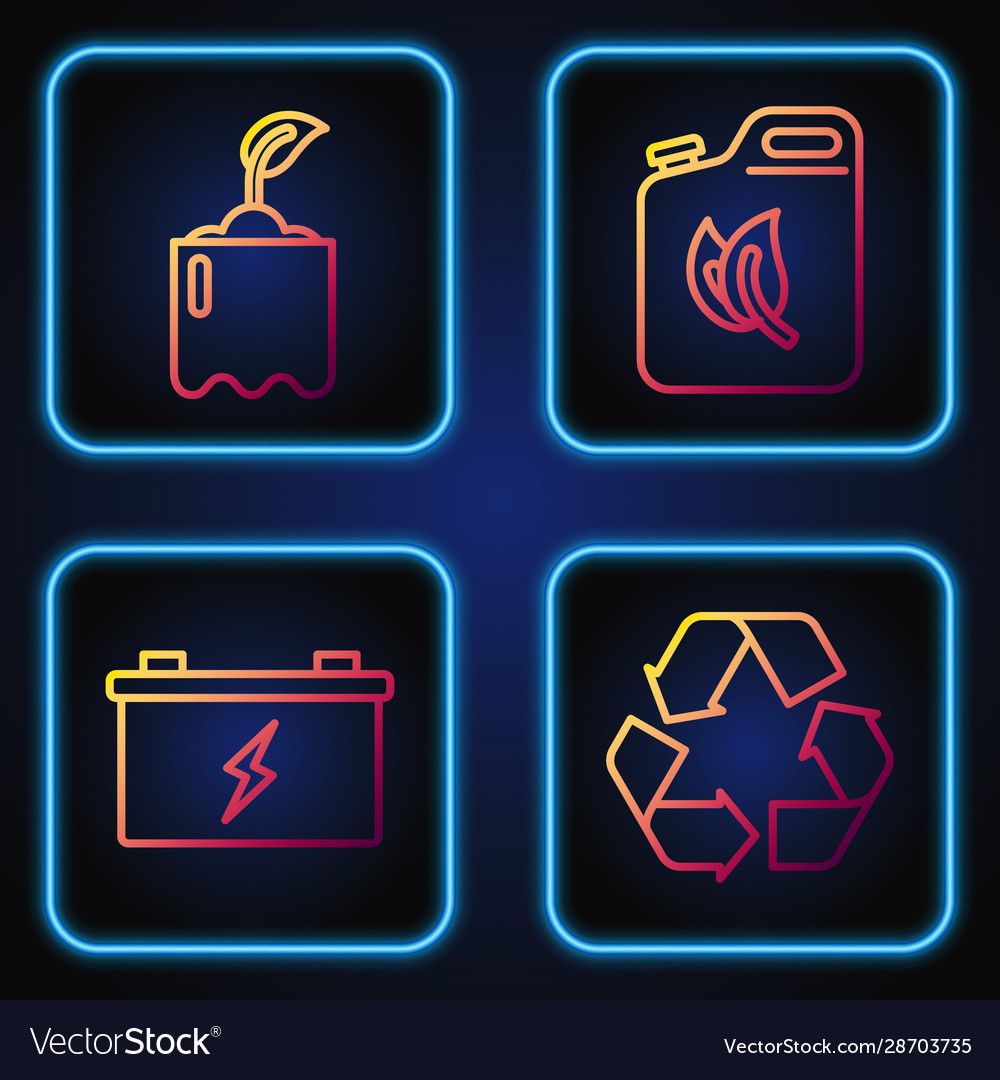 Set line recycle symbol car battery sprout Vector Image