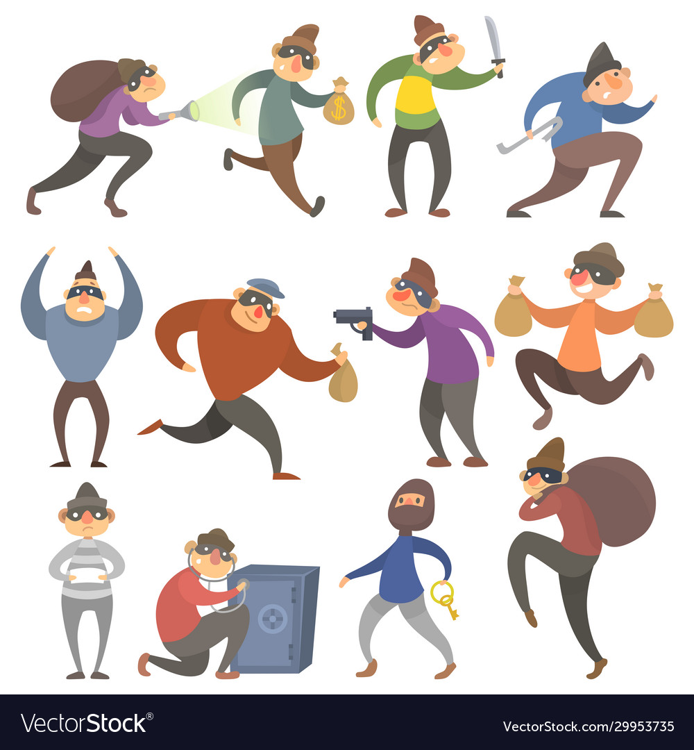 Thief robber characters set Royalty Free Vector Image