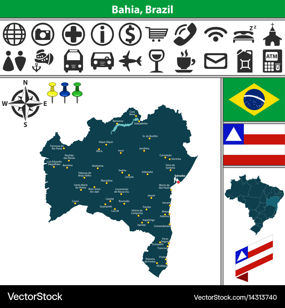 Map of bahia brazil Royalty Free Vector Image - VectorStock
