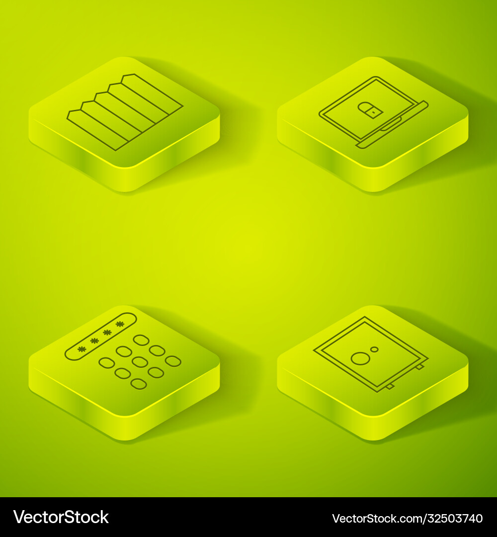 Set isometric laptop and lock password protection Vector Image