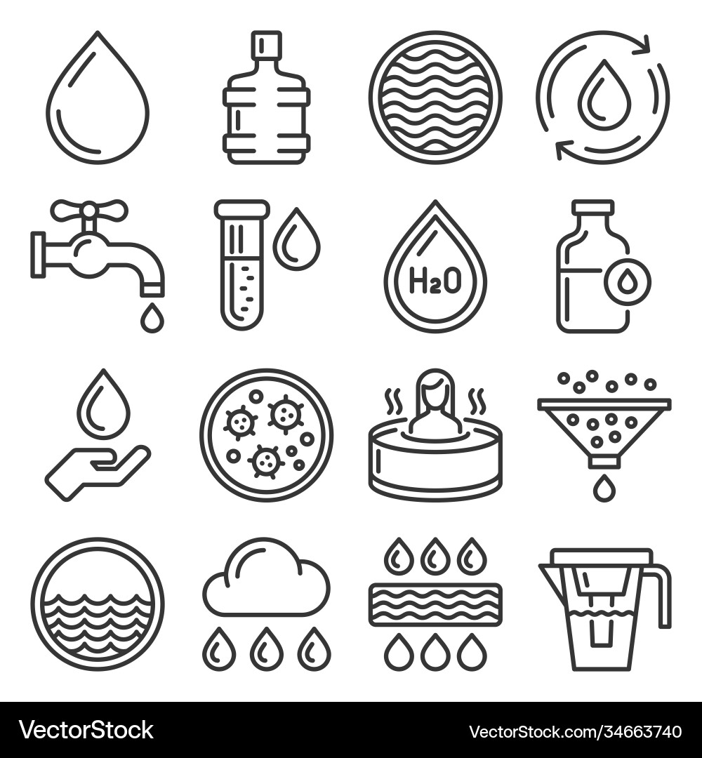 Water icons set on white background Royalty Free Vector