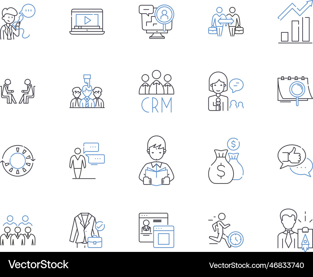 Work line icons collection productivity Royalty Free Vector