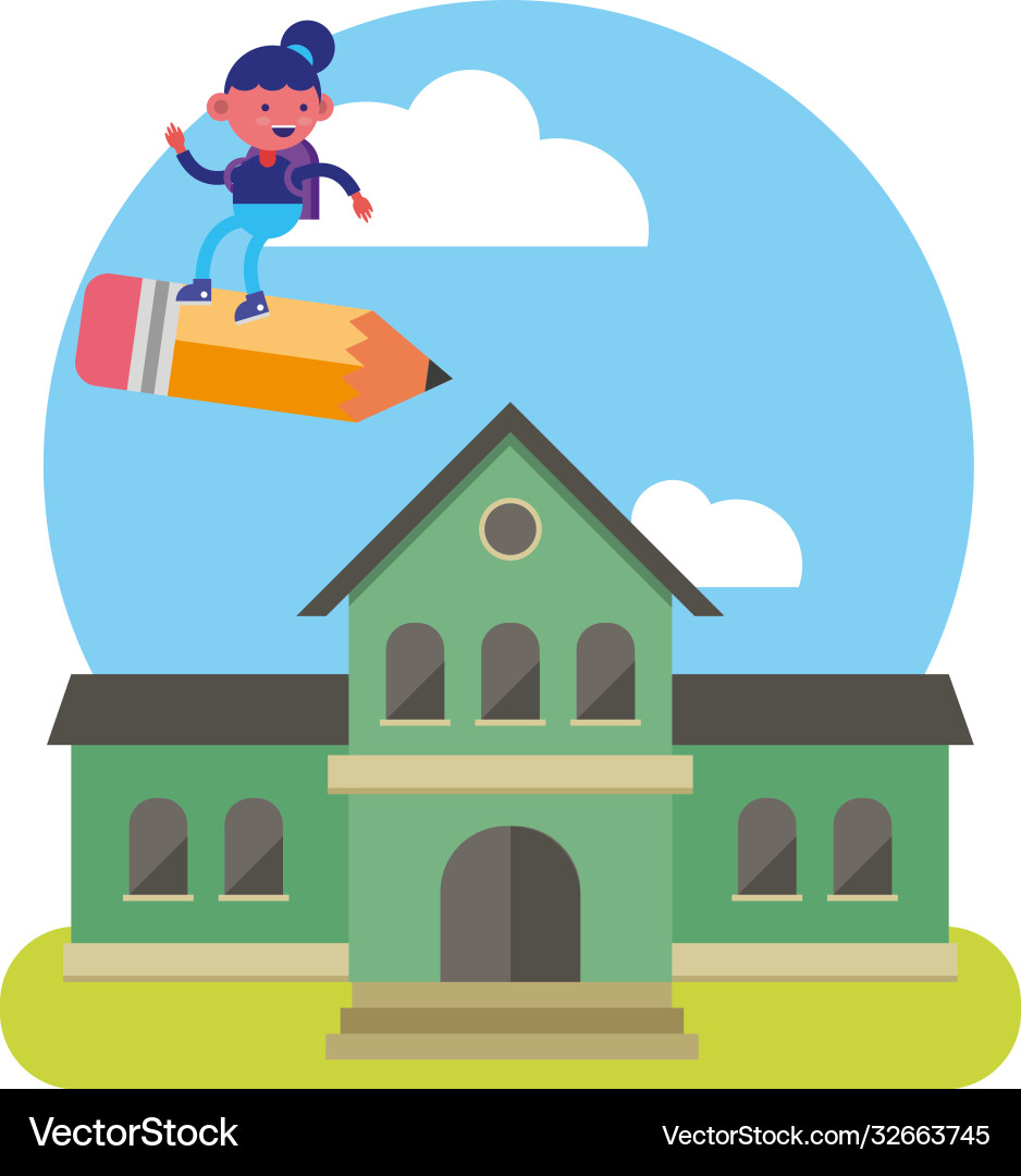 Little student boy flying in pencil shool Vector Image