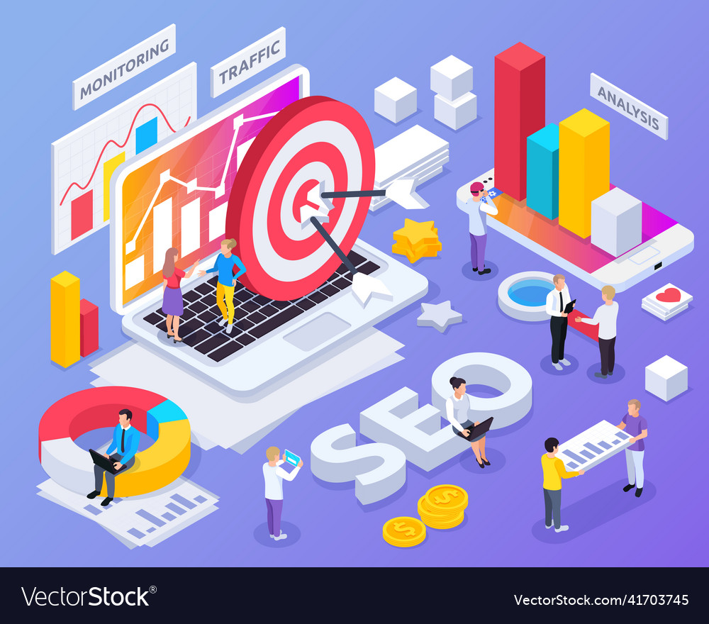 Seo isometric concept Royalty Free Vector Image