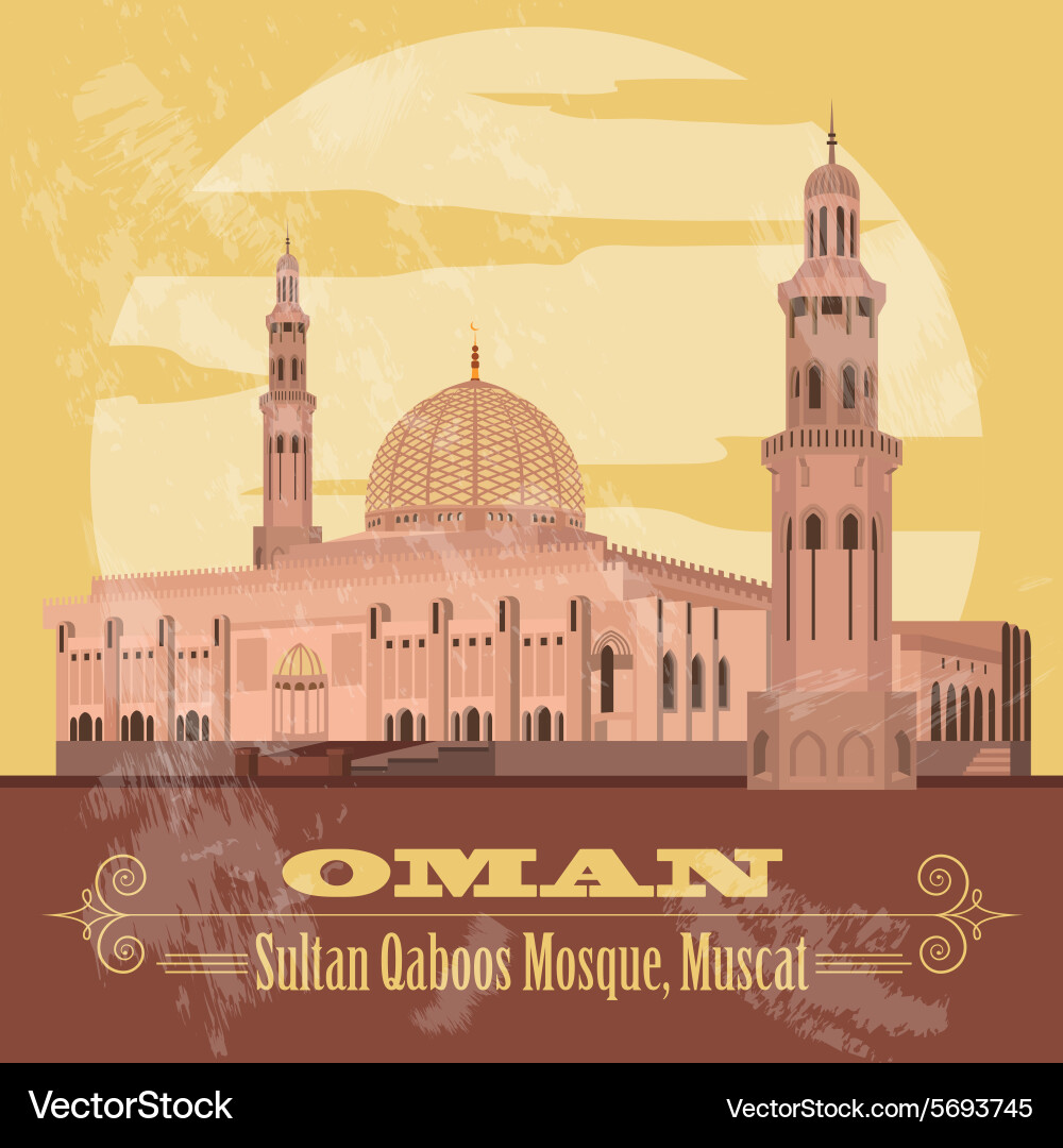 Sultanate of Oman landmarks Retro styled image Vector Image