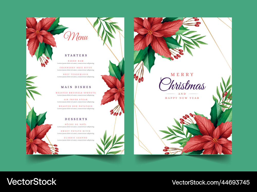 Watercolor christmas menu template design Vector Image