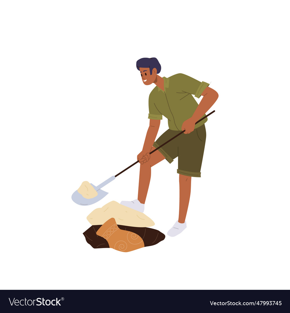 Young man archeologist character digging hole Vector Image Young man archeologist character digging hole Vector Image