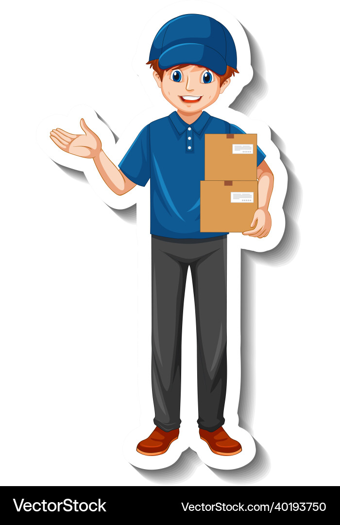 A sticker template with delivery man in uniform Vector Image