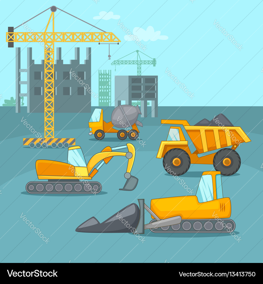 Building process concept trucks cartoon style Vector Image