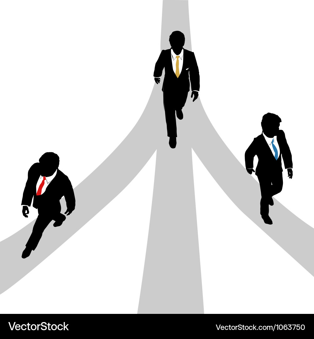 Business men walk diverge on 3 paths Royalty Free Vector