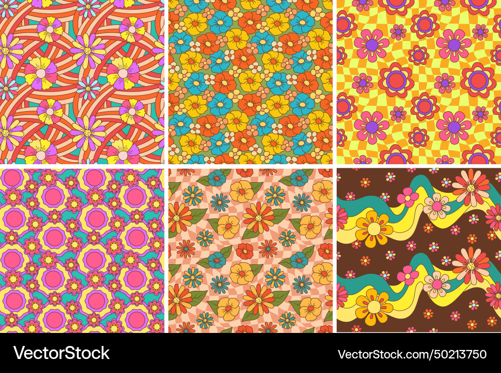 Groovy flowers background funky floral pattern Vector Image