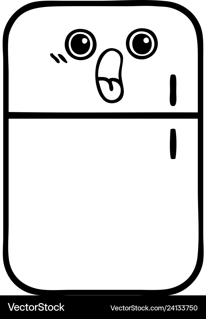 Line drawing cartoon fridge freezer Royalty Free Vector