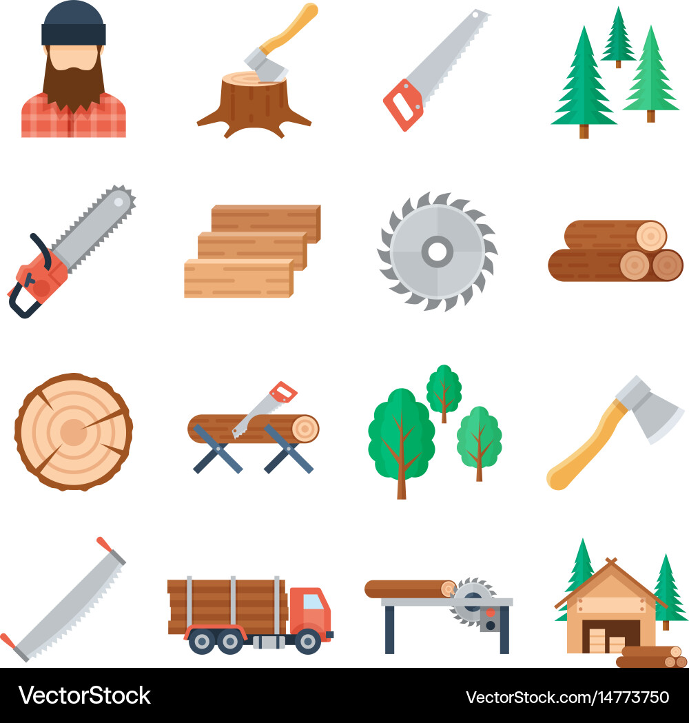 Lumberjack icons set in flat style Royalty Free Vector Image