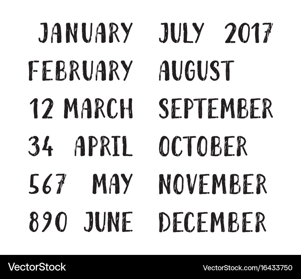 Month names and numbers Royalty Free Vector Image