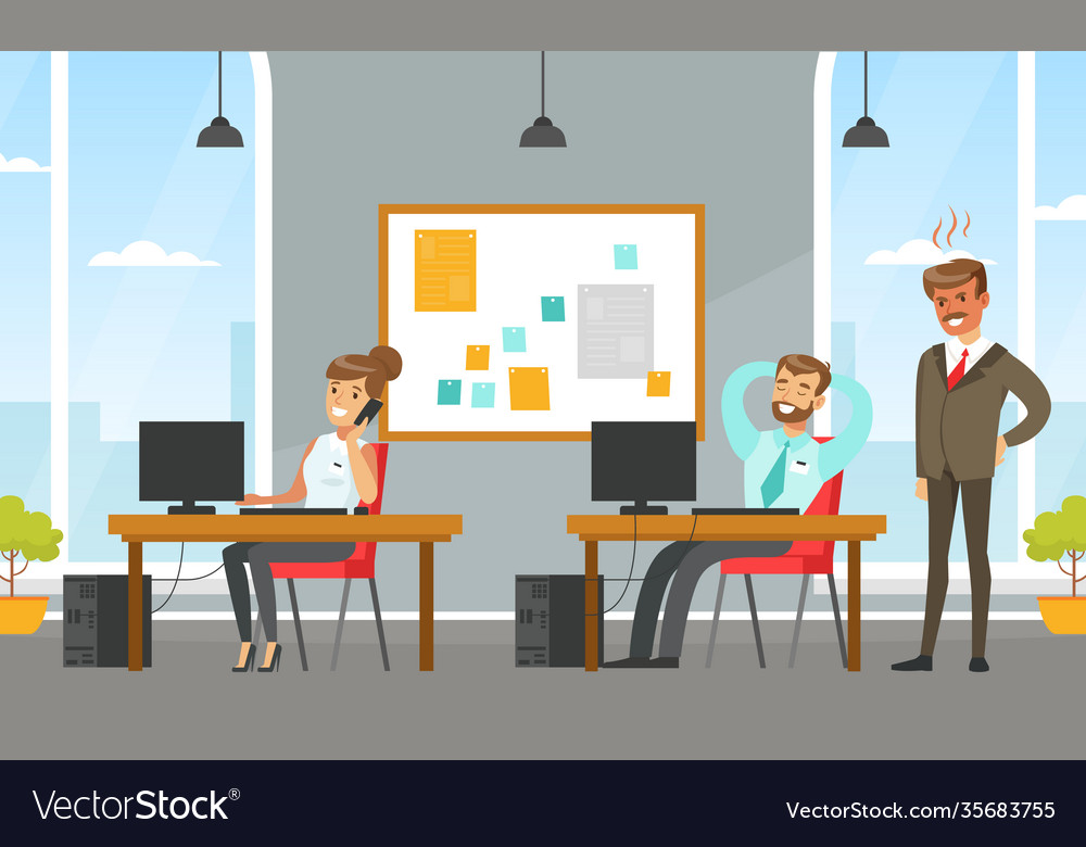 Business people characters working at computers Vector Image