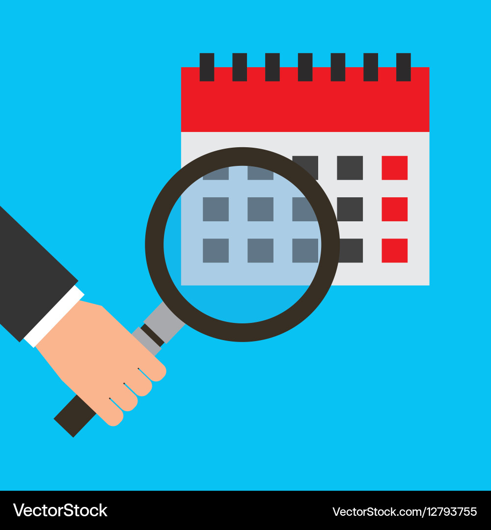 Calendar and magnifying glass Royalty Free Vector Image