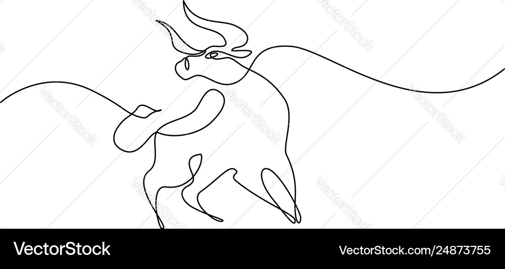 Continuous one line drawing bull cow icon Vector Image