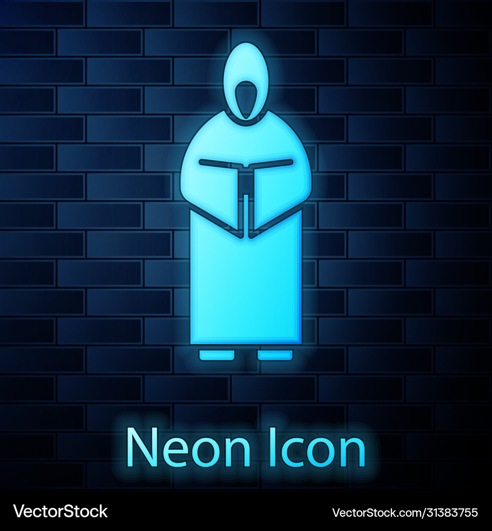 Glowing neon monk icon isolated on brick wall Vector Image