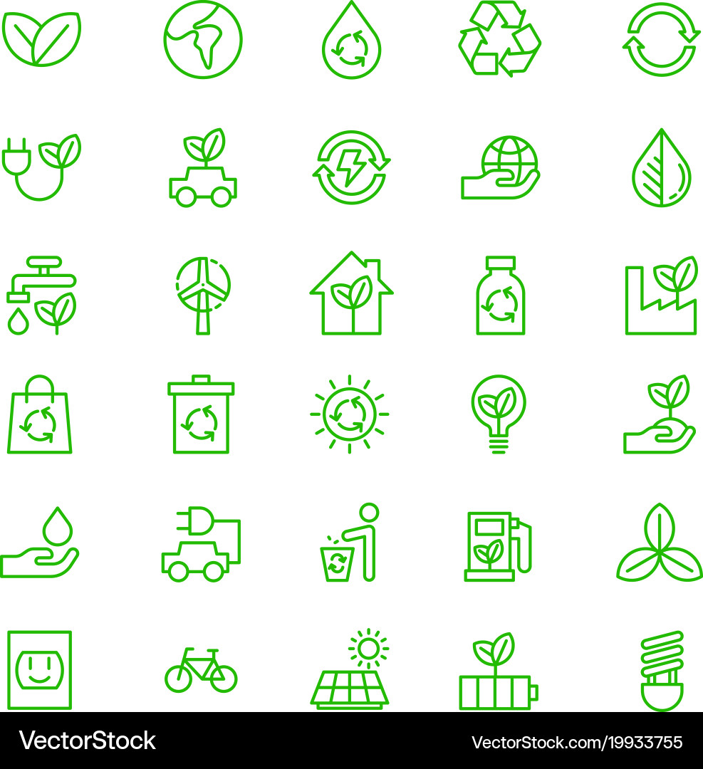 Green eco earth icon set outline Royalty Free Vector Image