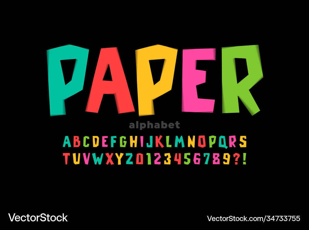 Paper cut out colorful font Royalty Free Vector Image