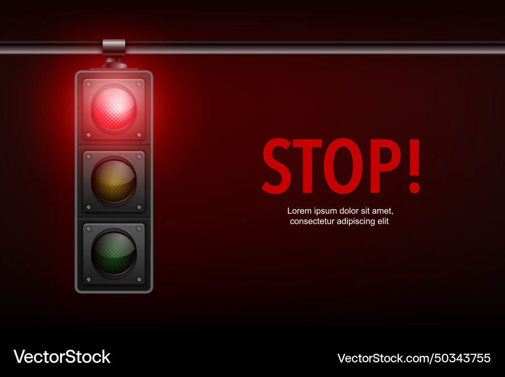 Realistic banner with hanging traffic light Vector Image