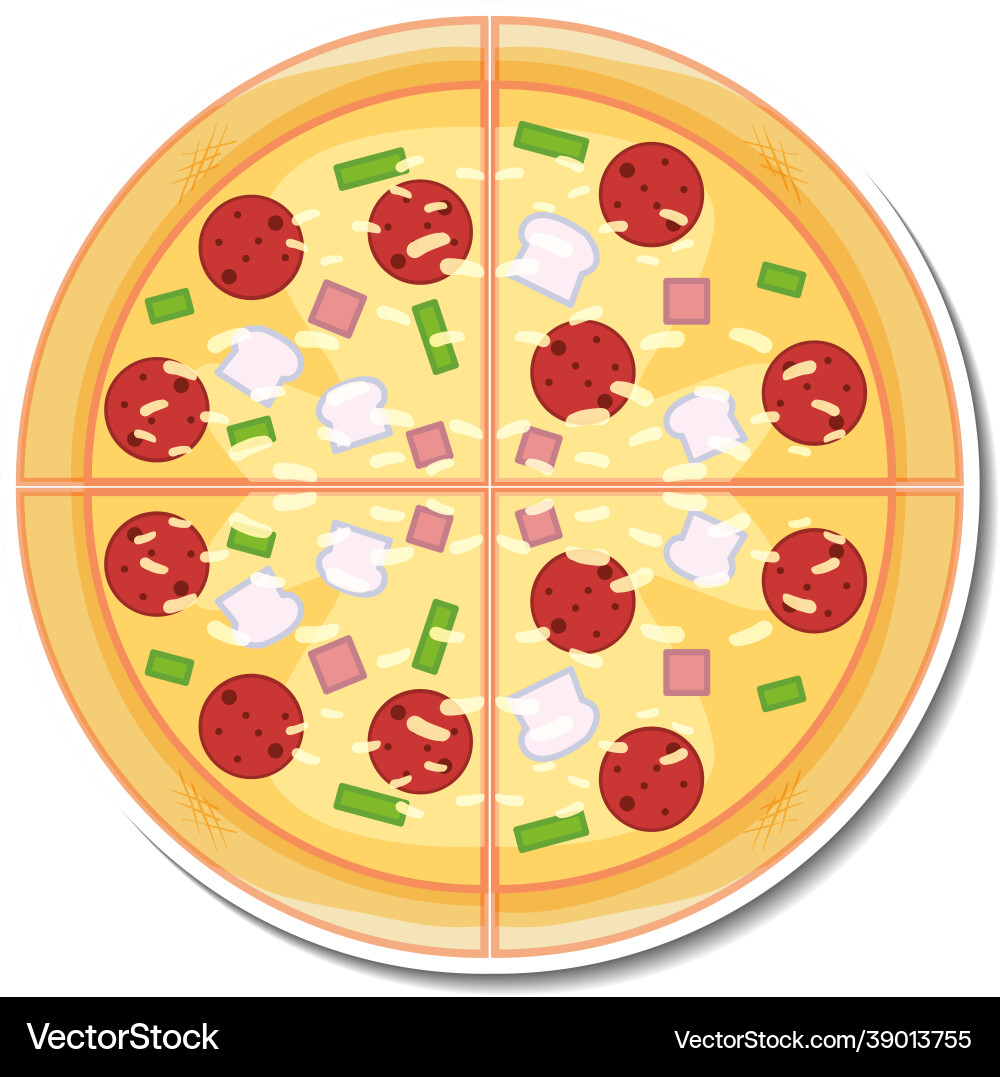 Top view italian pizza sticker on white Royalty Free Vector