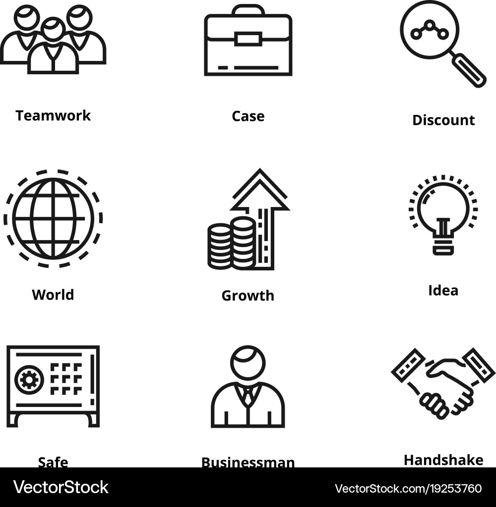 9 business line icons Royalty Free Vector Image