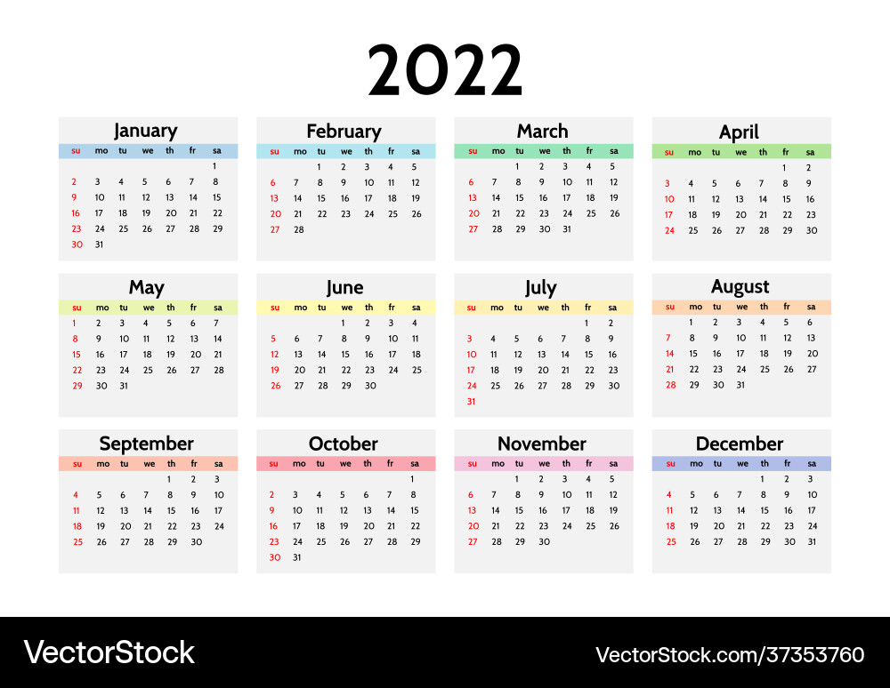 Calendar for 2022 isolated on a white Royalty Free Vector