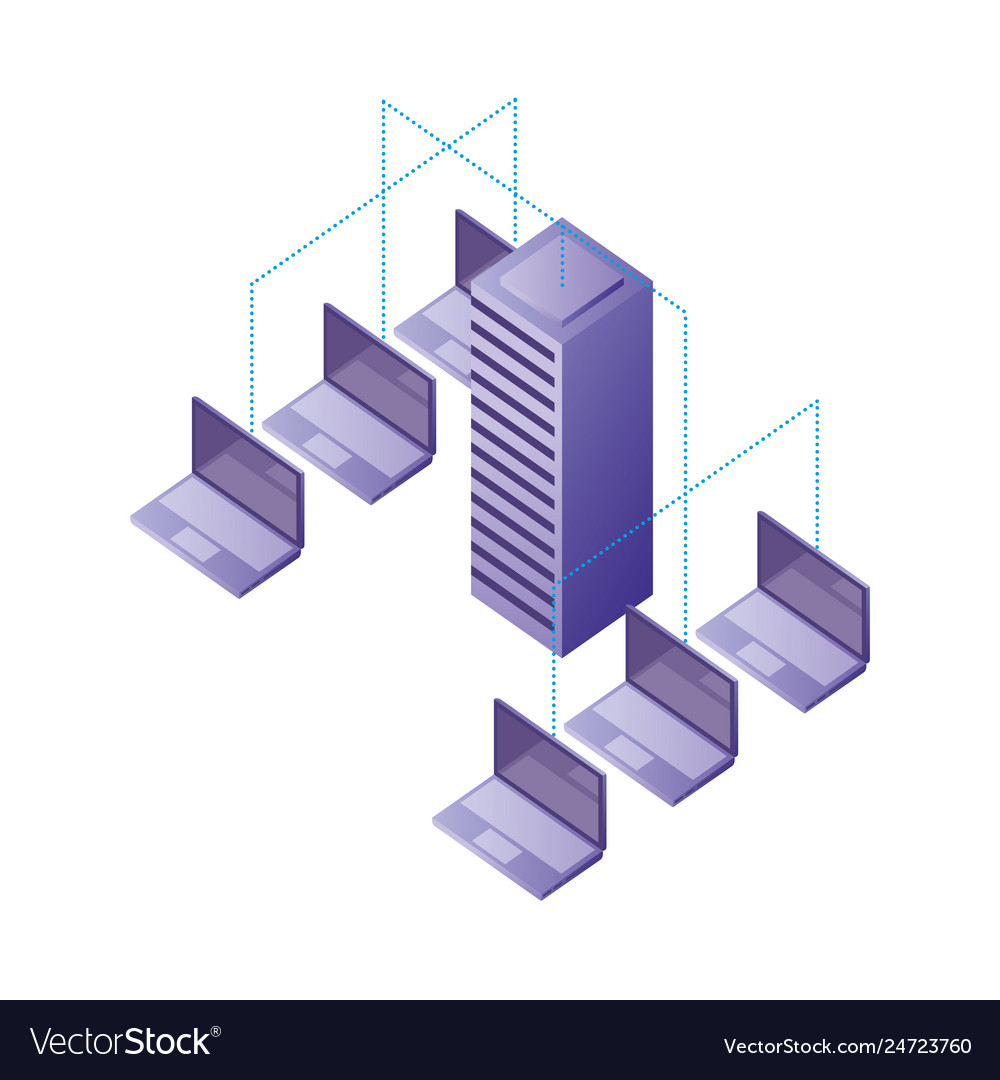 Database Server Connection Transfer Data Laptops Vector Image