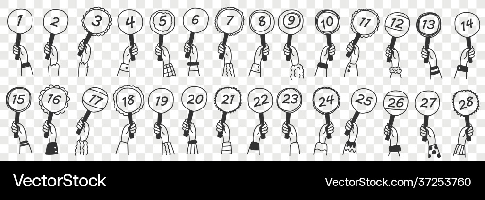 Human hands with number signs doodle set Vector Image