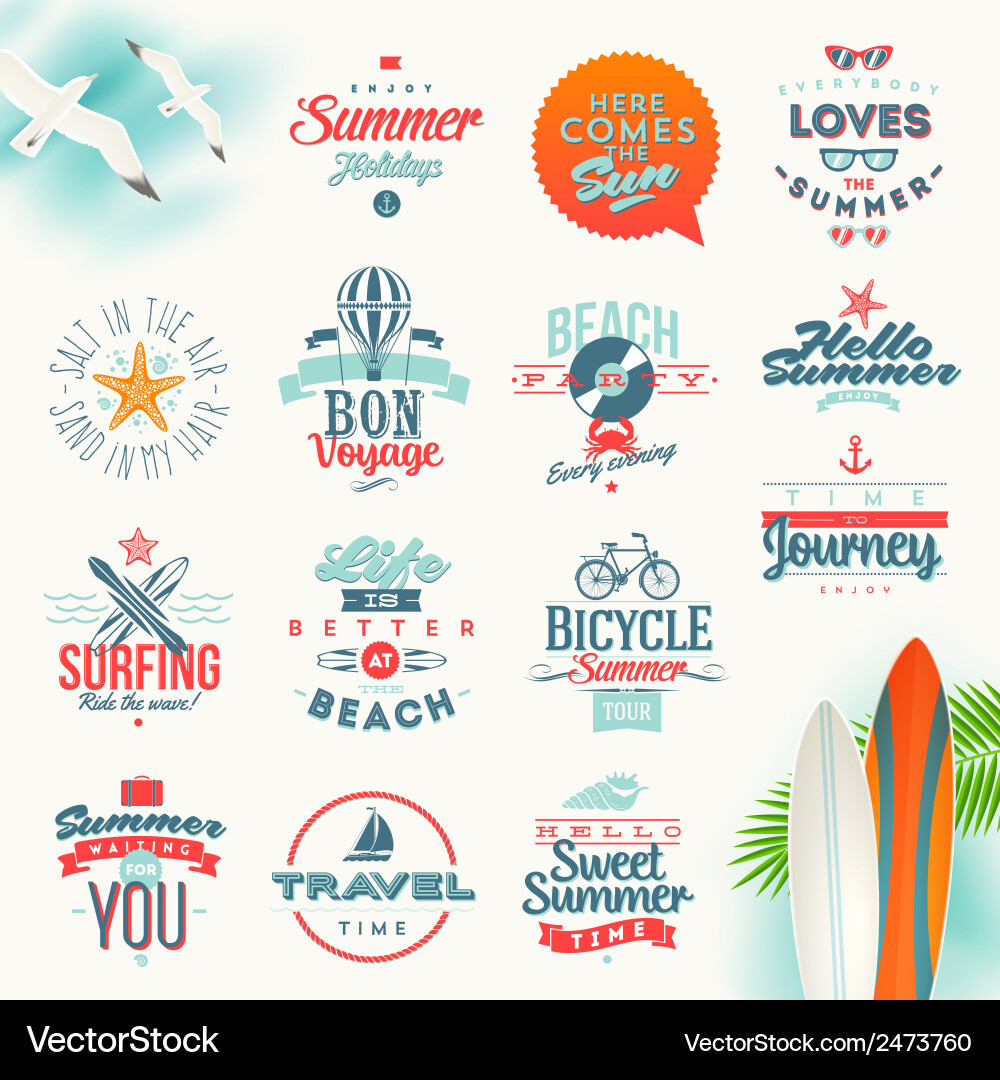Set travel and summer vacation type design Vector Image